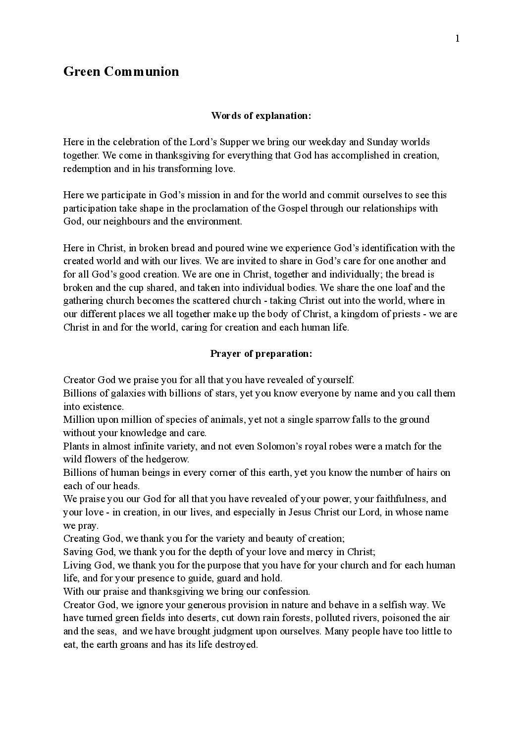 Green Communion Celebration - Eco Church